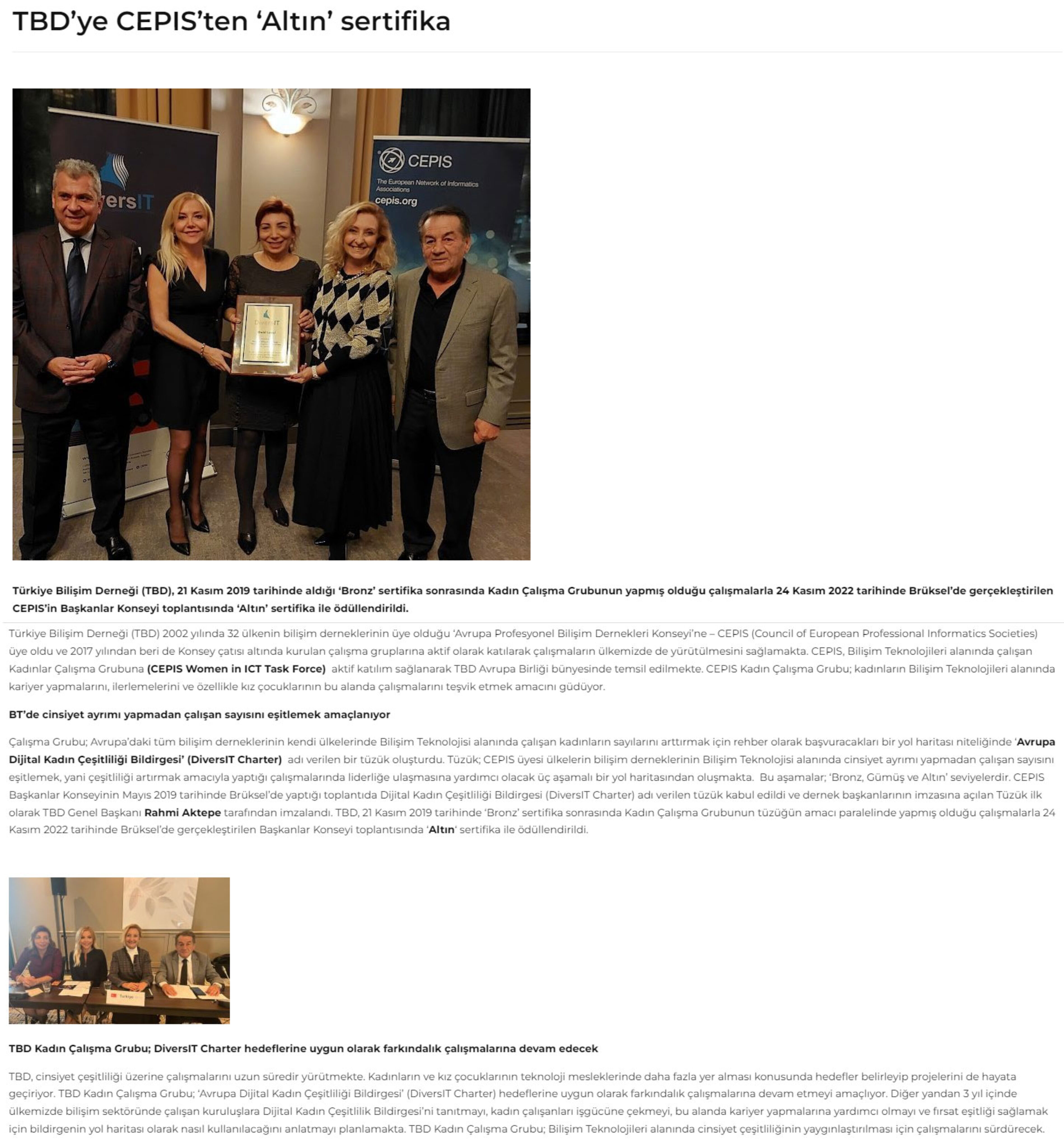 TBD’ye CEPIS’ten ‘Altın’ Sertifika – BT Haber – TBD Türkiye Bilişim Derneği